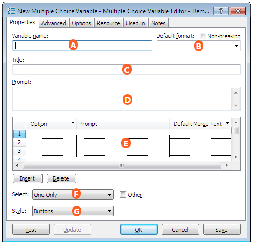 At a Glance: The Multiple Choice Variable Editor