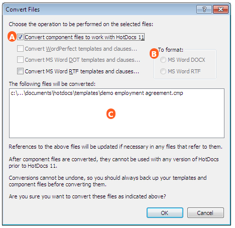 At a Glance: The Convert Files dialog box