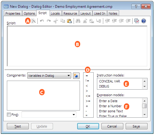 At a Glance: The Dialog Editor (Script tab)