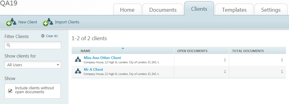 Clients Tab